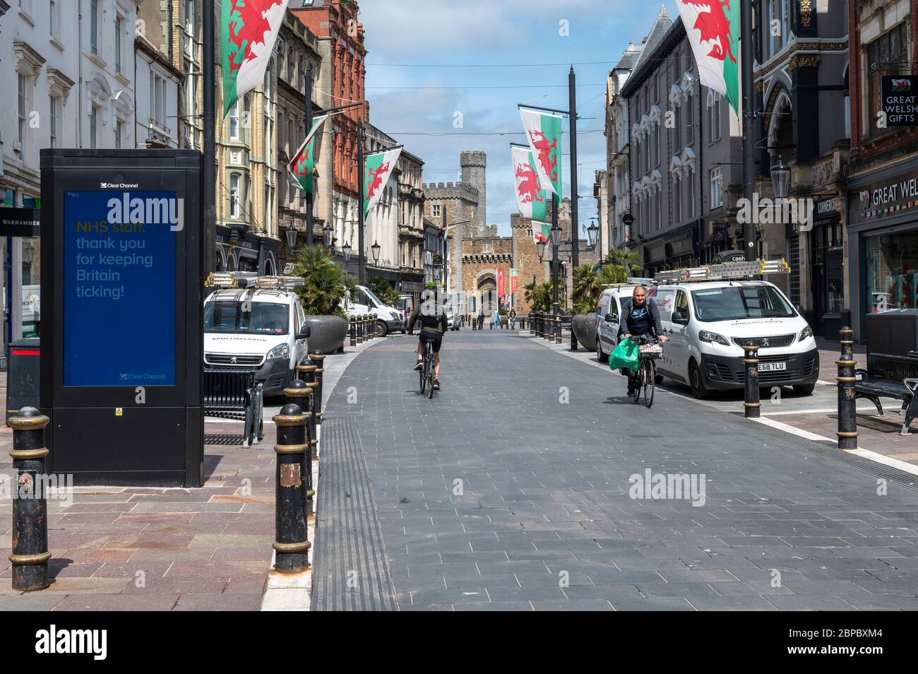 Cardiff City Centre pictured mid morning on 18/5/20 during Covid 19 ...