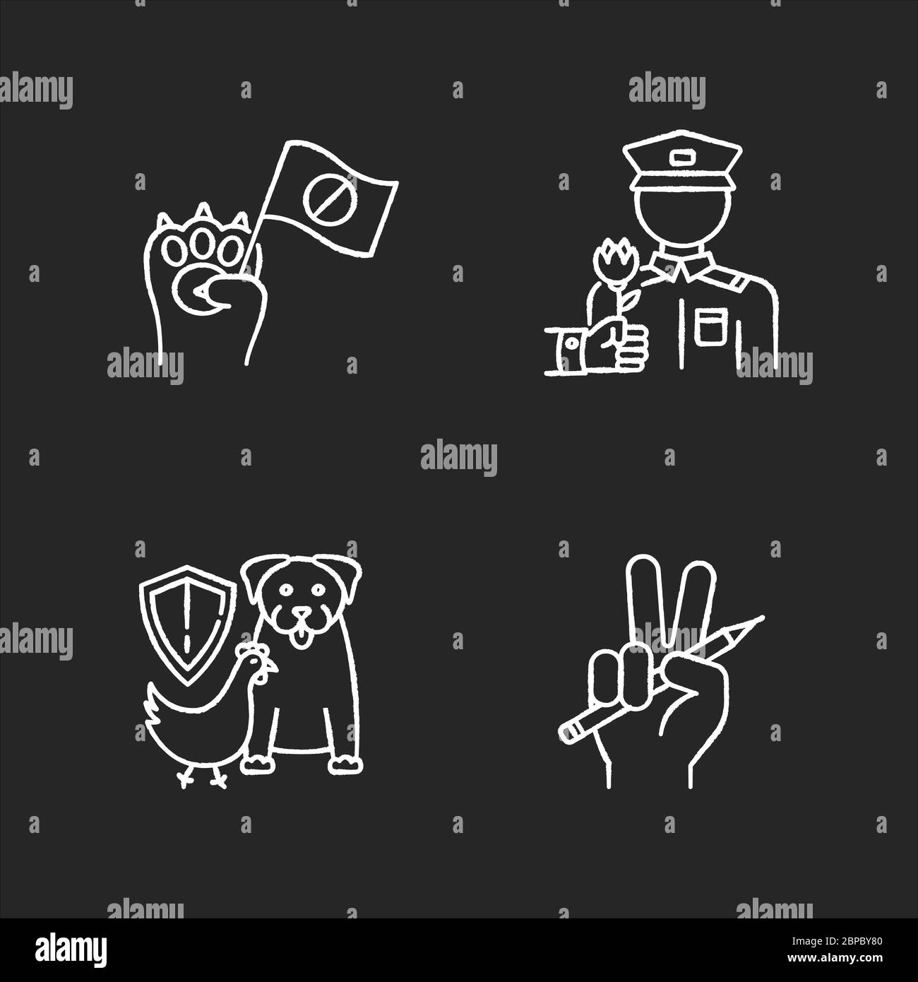 Social activism chalk white icons set on black background Stock Vector ...