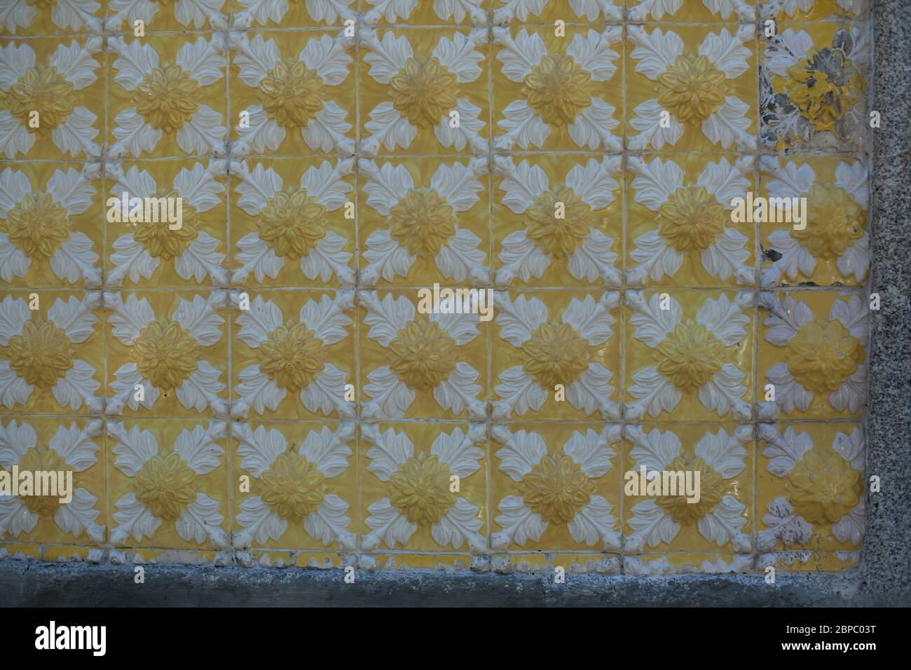 Traditional old tiles wall on the Porto streets, painted tin-glazed ...