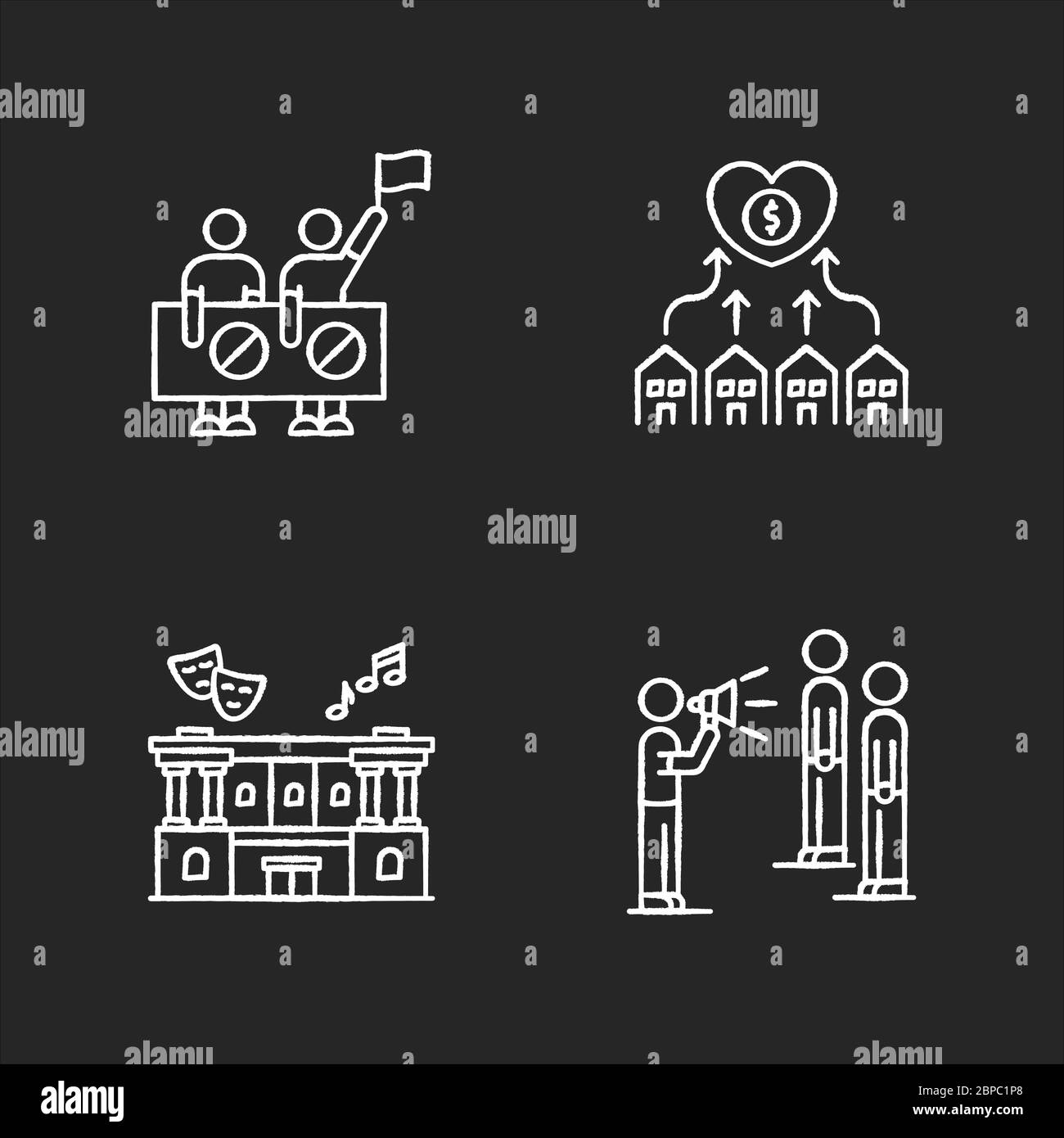 Social life chalk white icons set on black background Stock Vector ...