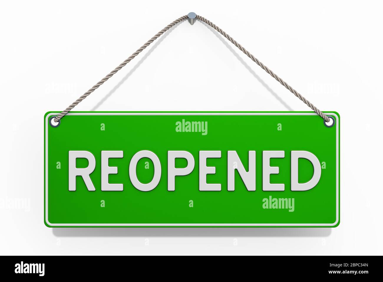 Reopened Hanging Sign, 3D rendering isolated on white background Stock ...