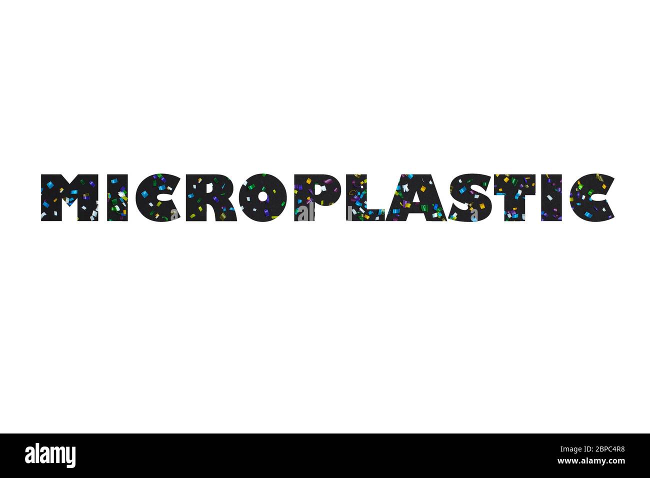 Word MICROPLASTIC made from small particles of plastic. Banner ...