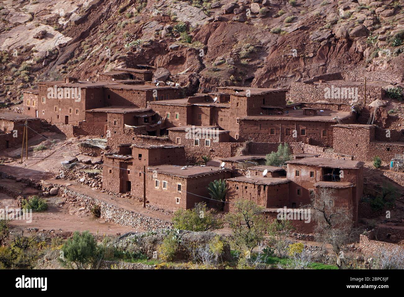 Traditional village with houses made of mud and quarry stone in the ...
