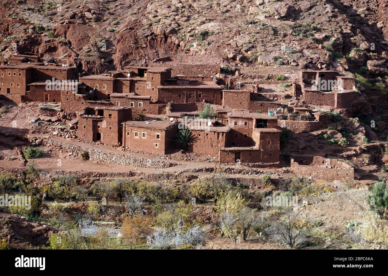 Traditional village with houses made of mud and quarry stone in the ...