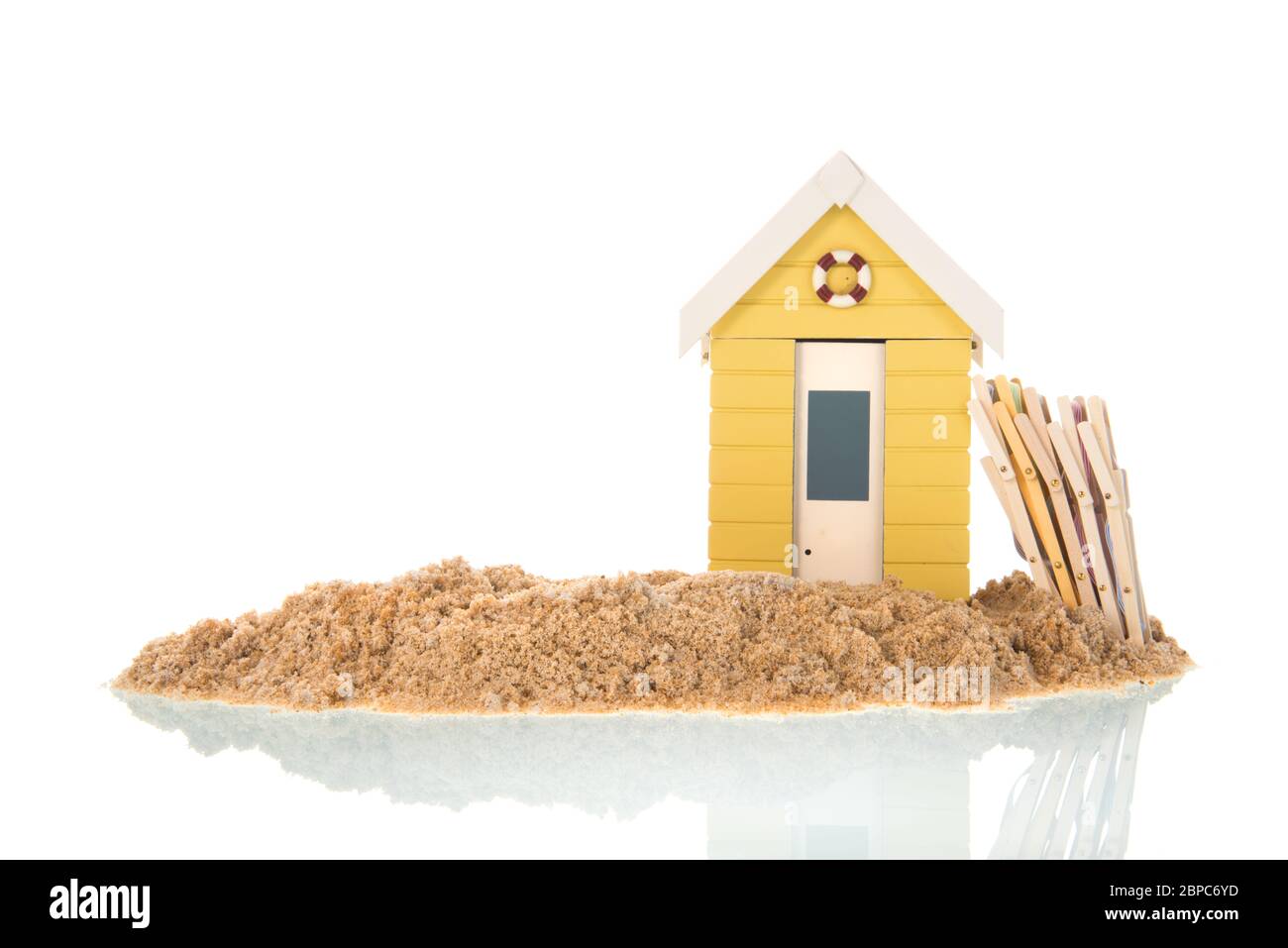 Single beach hut in the sand isolated over white background Stock Photo ...