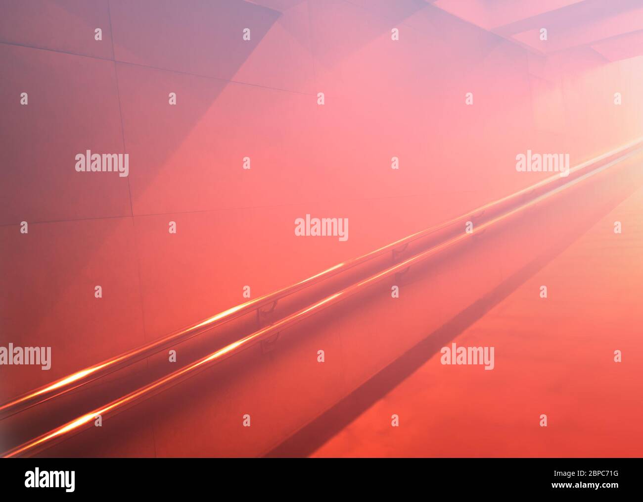 Diagonal city handrails with light leak background Stock Photo - Alamy