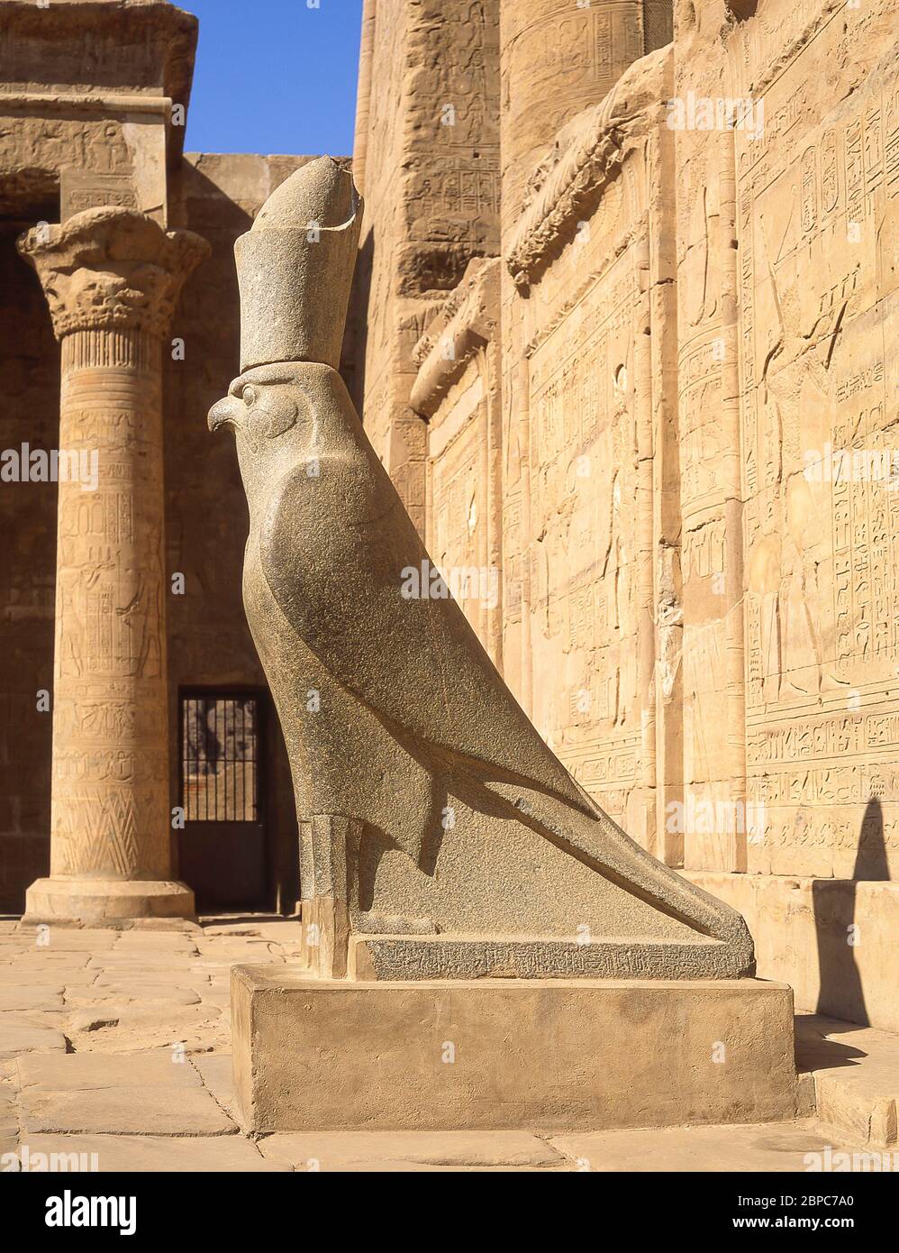 Statue of Horus in courtyard of Temple of Horus, Edfu, Aswan ...
