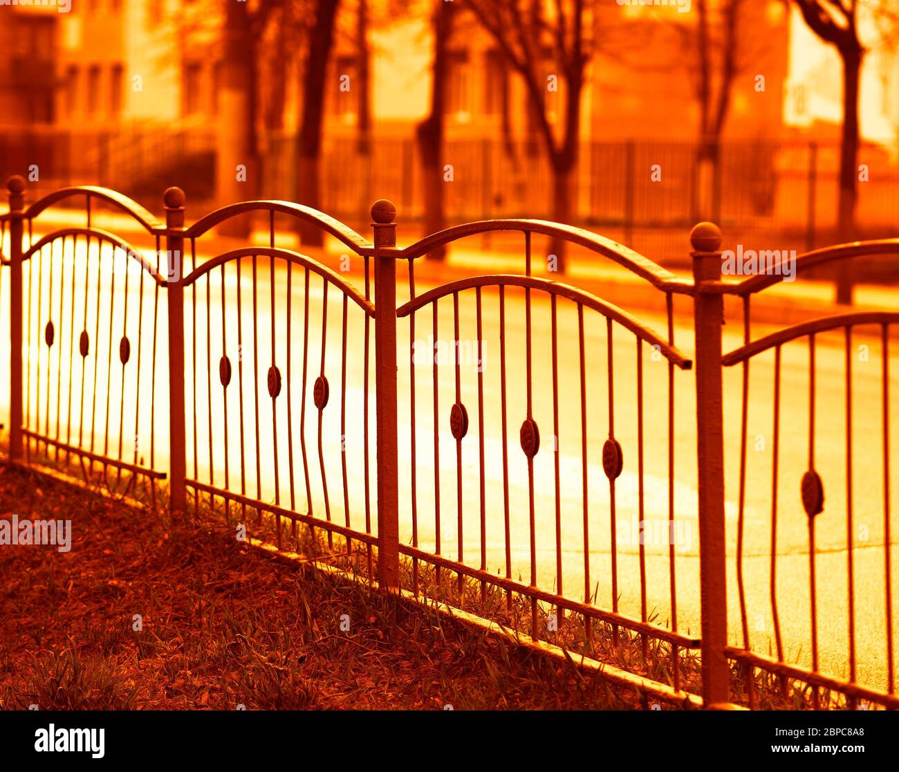 Road fence during sunset background Stock Photo - Alamy