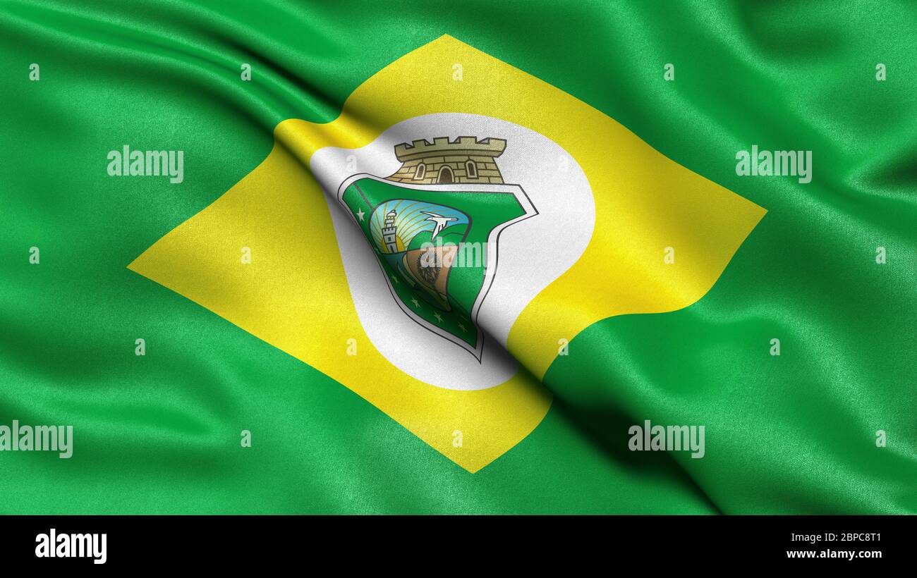 3D illustration of the Brazilian state flag of Ceara waving in the wind ...