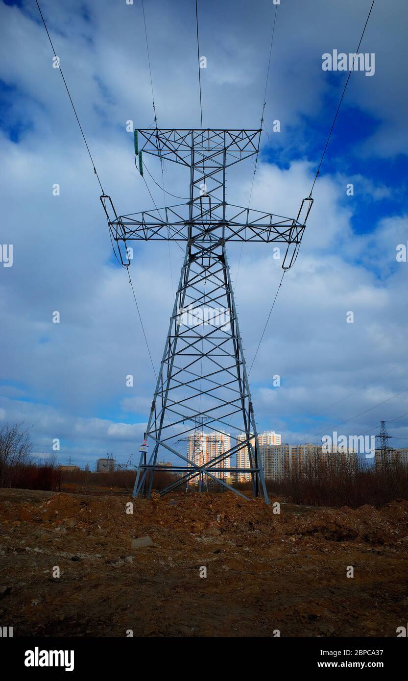 Vertical city power line background Stock Photo - Alamy