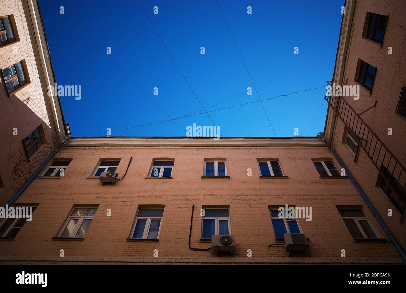 Vintage buildings upward view background Stock Photo - Alamy