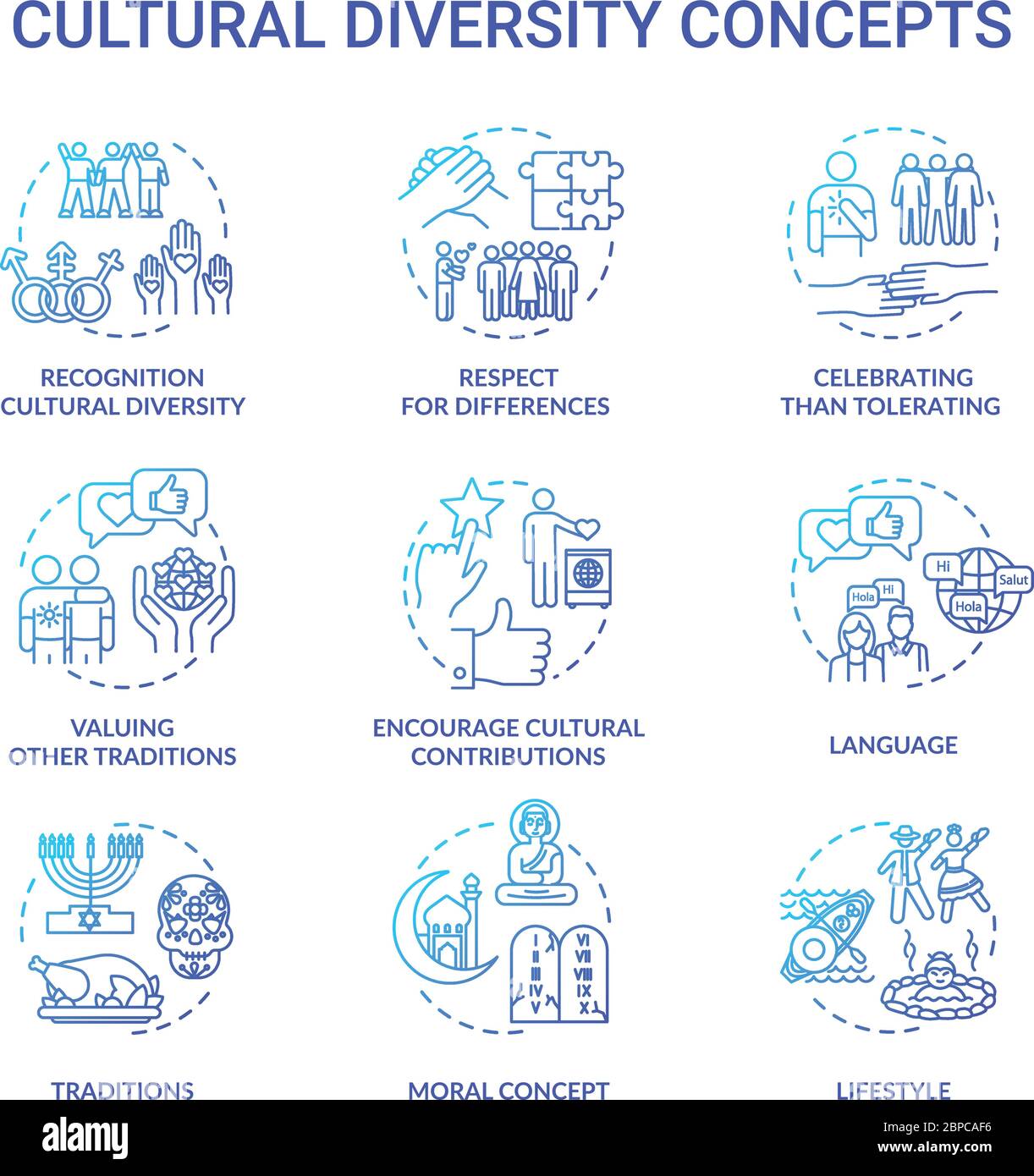 Cultural diversity blue gradient concept icons set Stock Vector Image ...