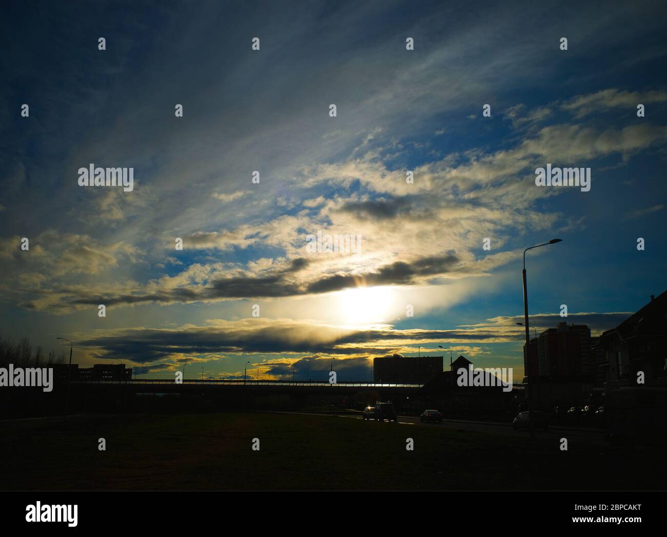Outline of sunset city road background Stock Photo - Alamy