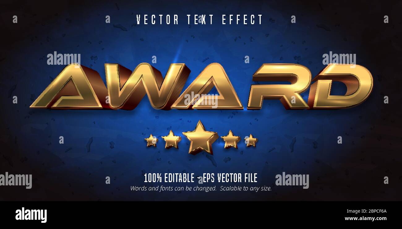 Award text, 3d gold metallic style editable text effect Stock Vector ...