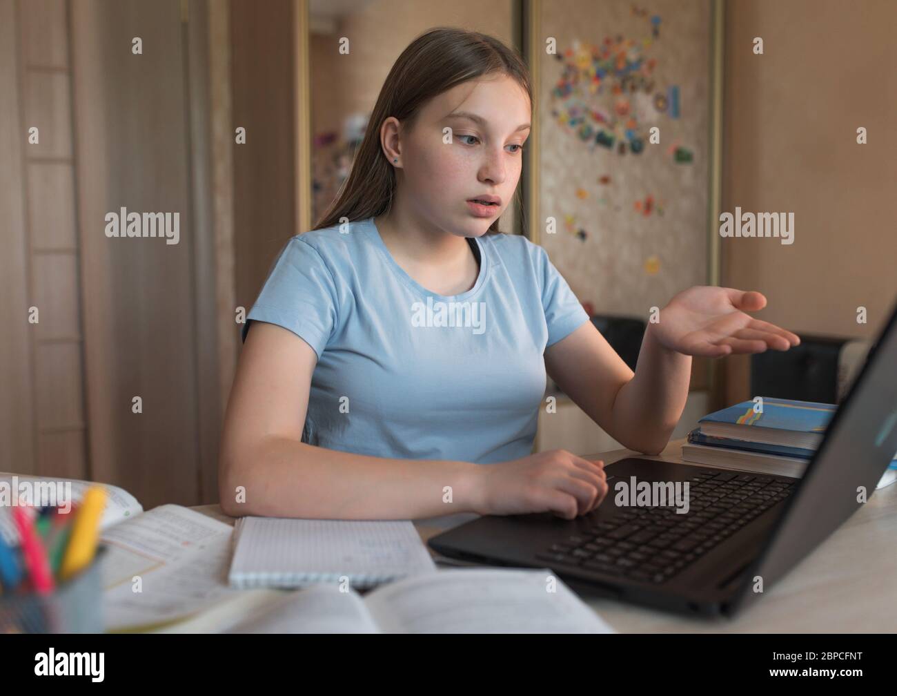 teenager girl is surprised and not understanding, mistake and problems ...