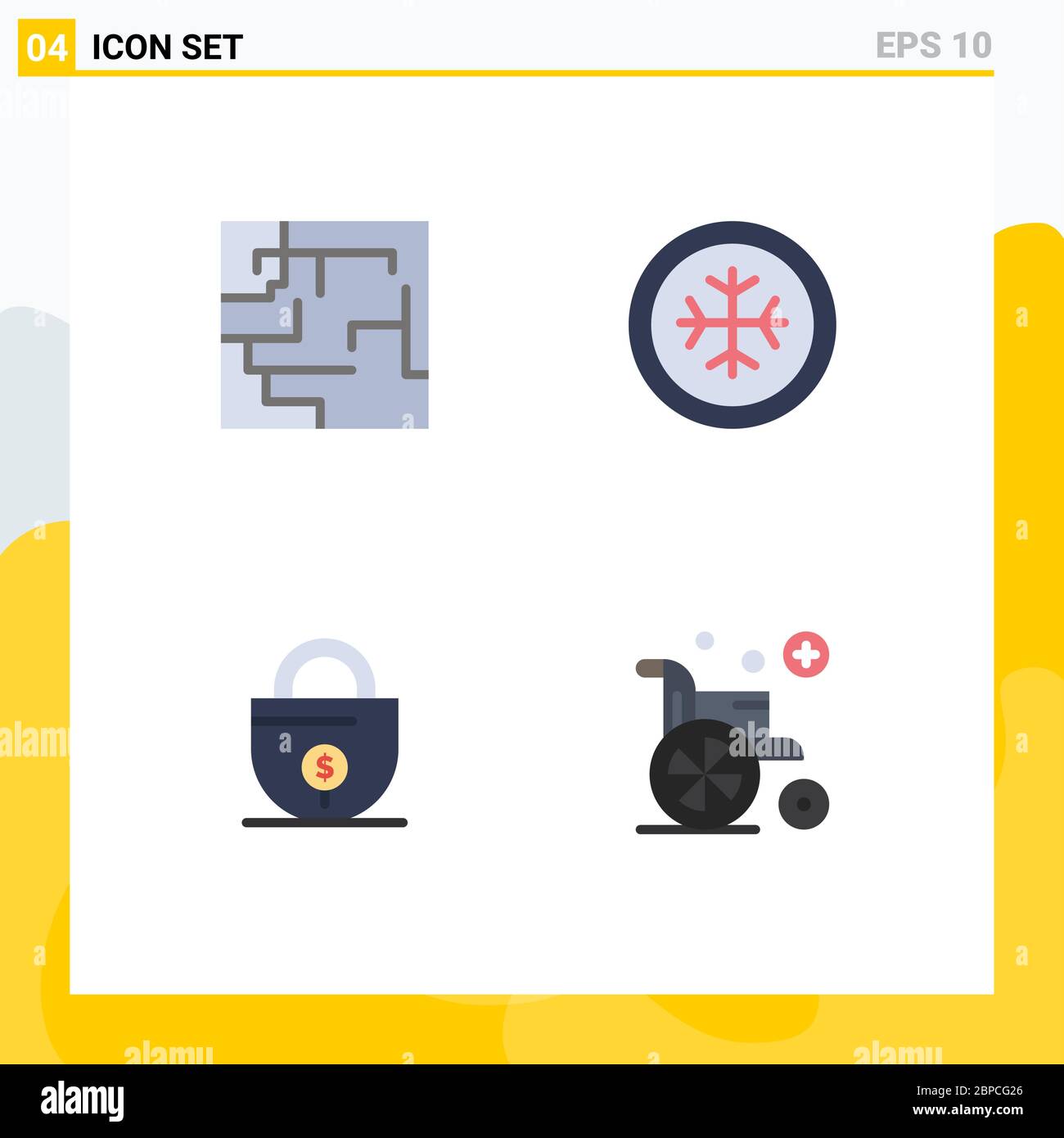 Flat Icon Pack of 4 Universal Symbols of labyrinth, lock, cold ...