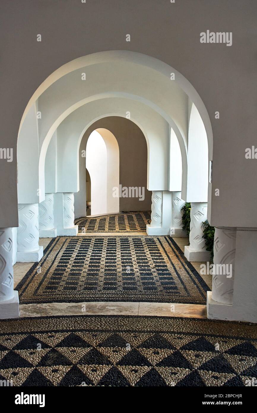 colonnade in the Kalithea thermal baths on the Greek island of Rhodes ...