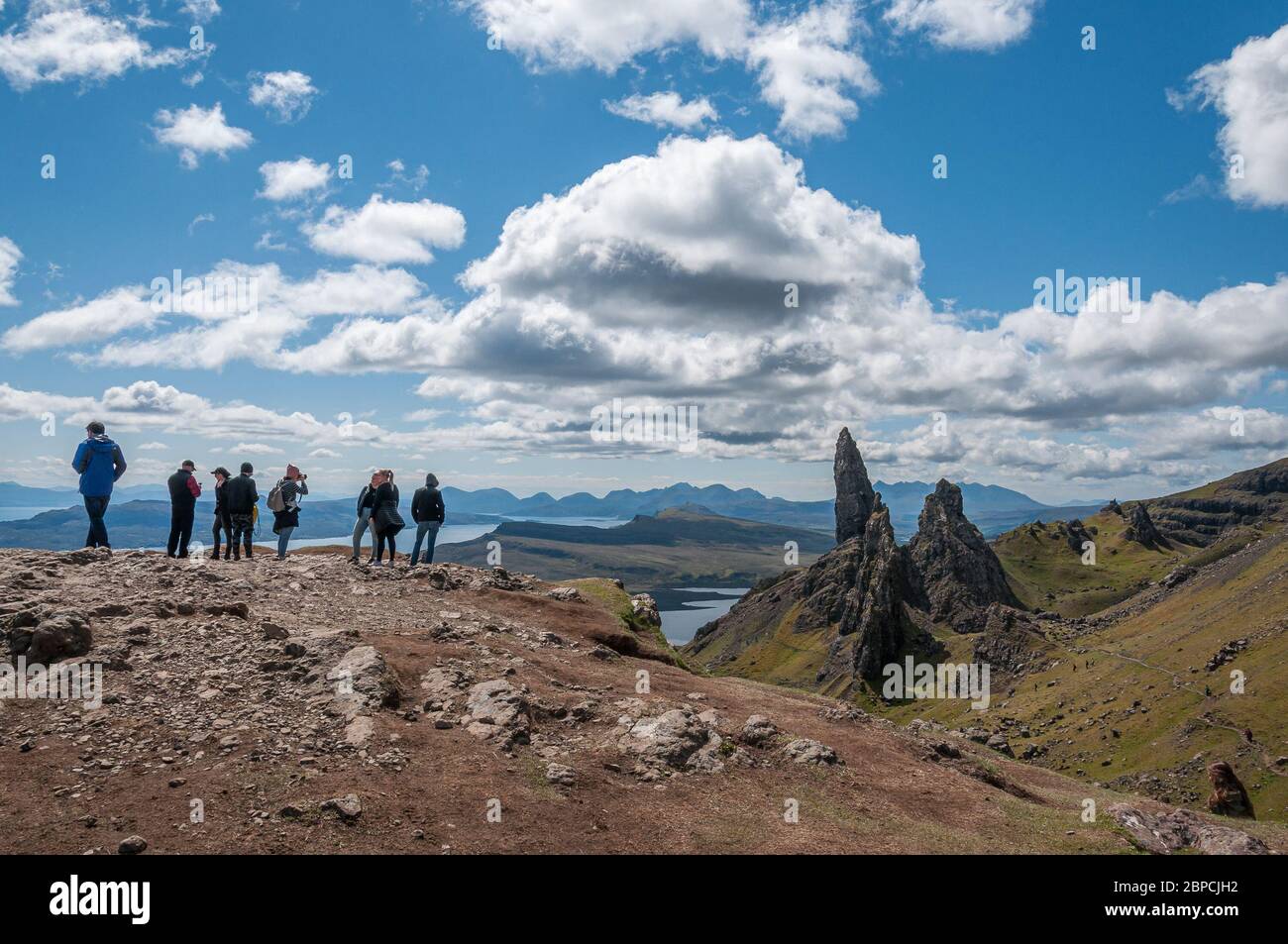 People watching typical Old man of Storr rock formation, Isle of Skye ...