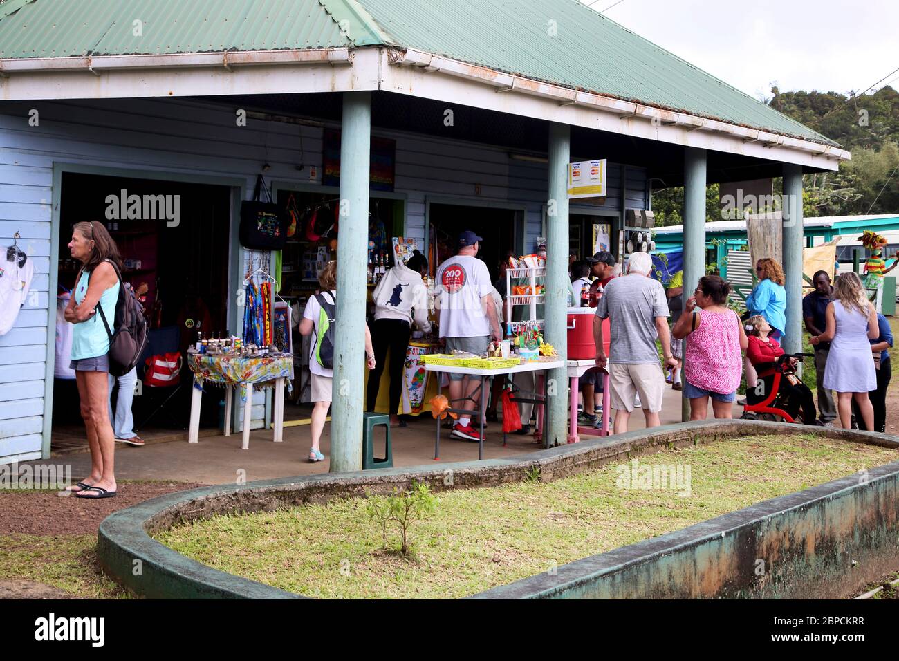 Grand Etang Forest Reserve Grenada Tourists at Souvenir Shop Stock ...
