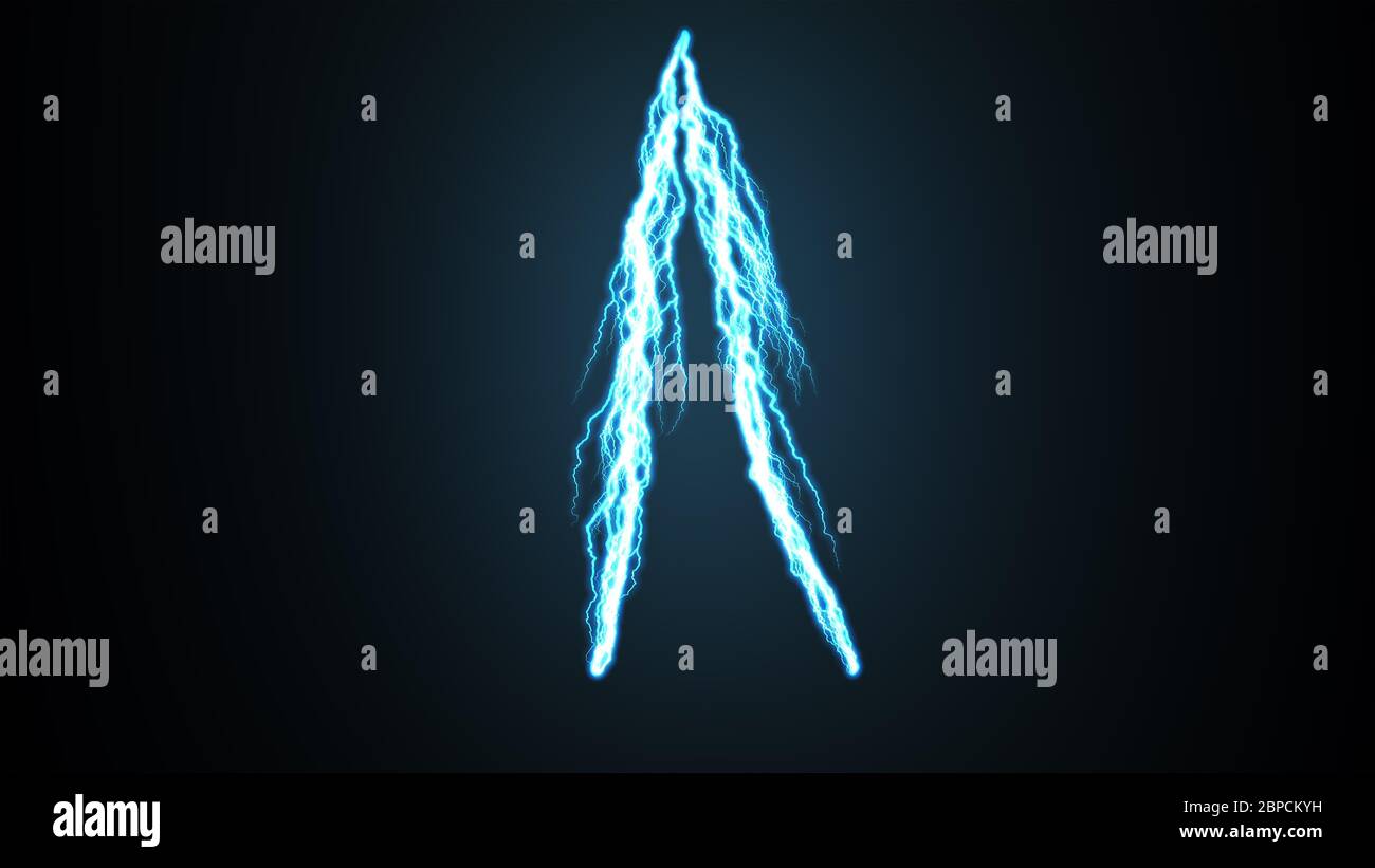 Two-beam sparkling thunder lightning on the dark. 3d rendering ...