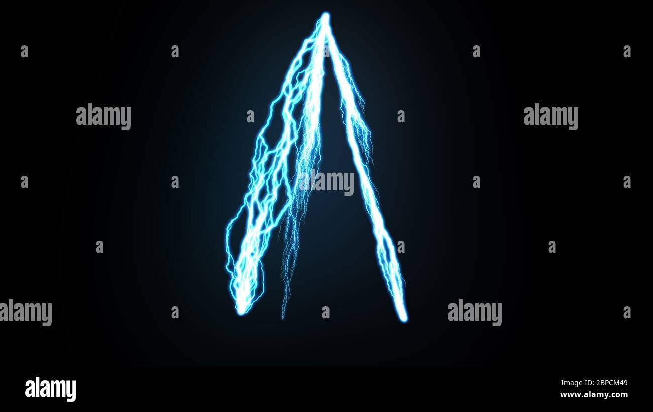 Two-beam sparkling thunder lightning on the dark. 3d rendering ...
