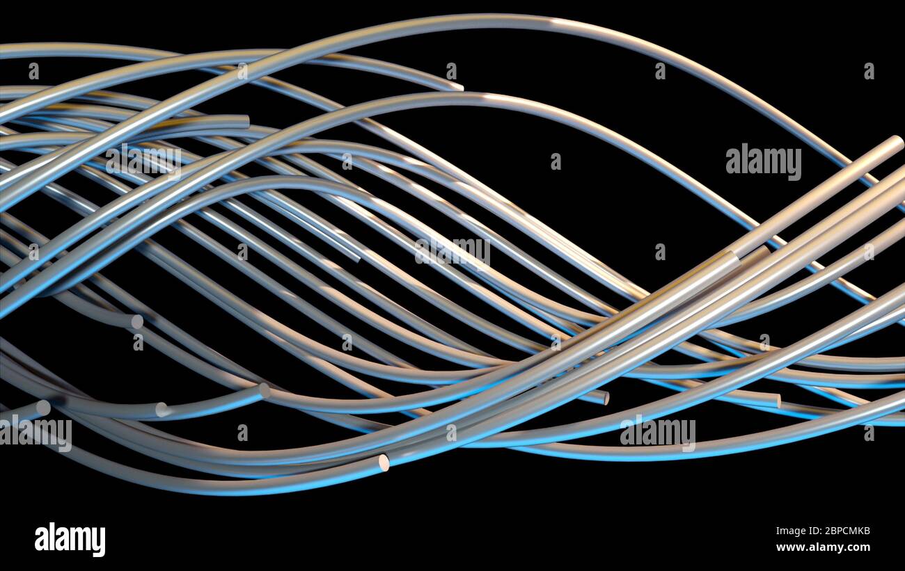 Random optical fibers are woven into a large spiral, 3d rendering ...