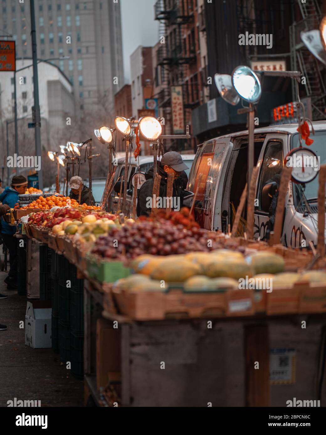 New York, USA - January 28, 2019: Cheap fruit vegetable stand food ...
