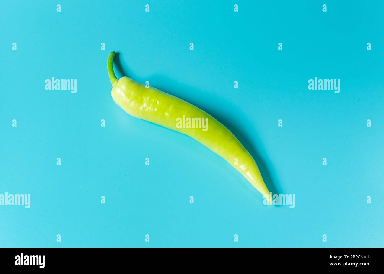 Single light green pepper on light blue background Stock Photo - Alamy