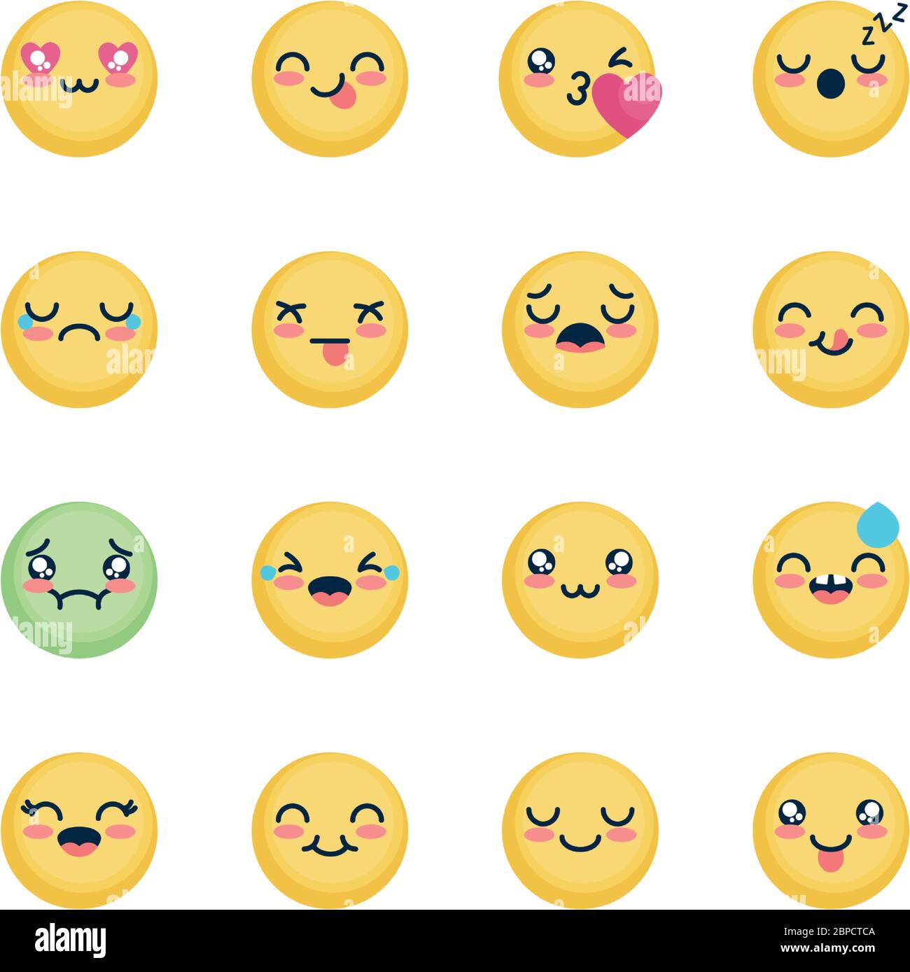 nausea emoji and emoji faces icon set over white background, flat style ...