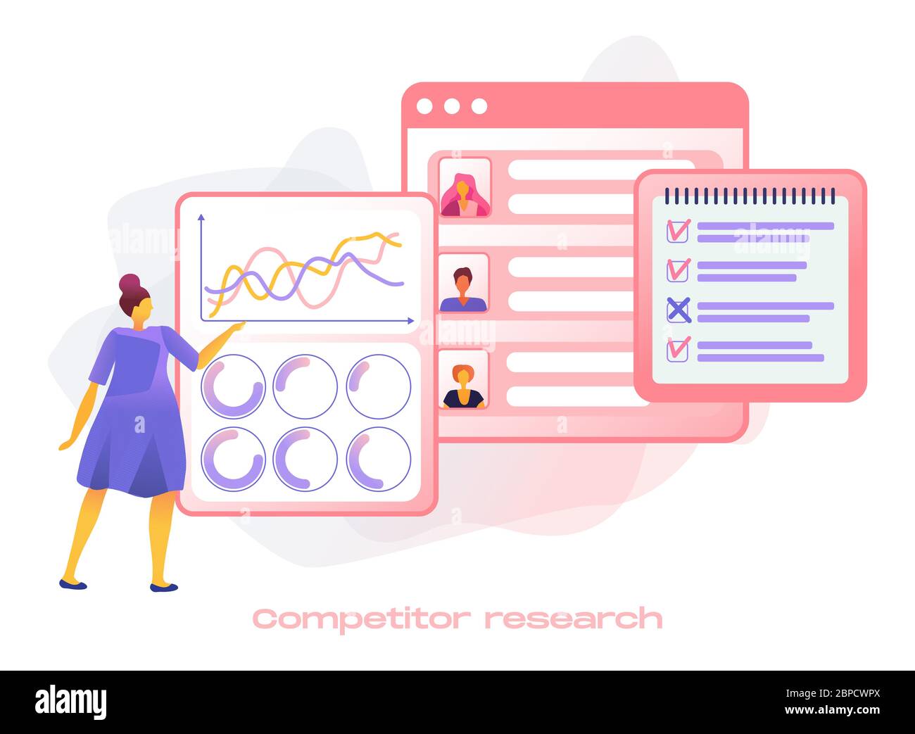 Cartoon icon with competitor research marketing business for SMM ...