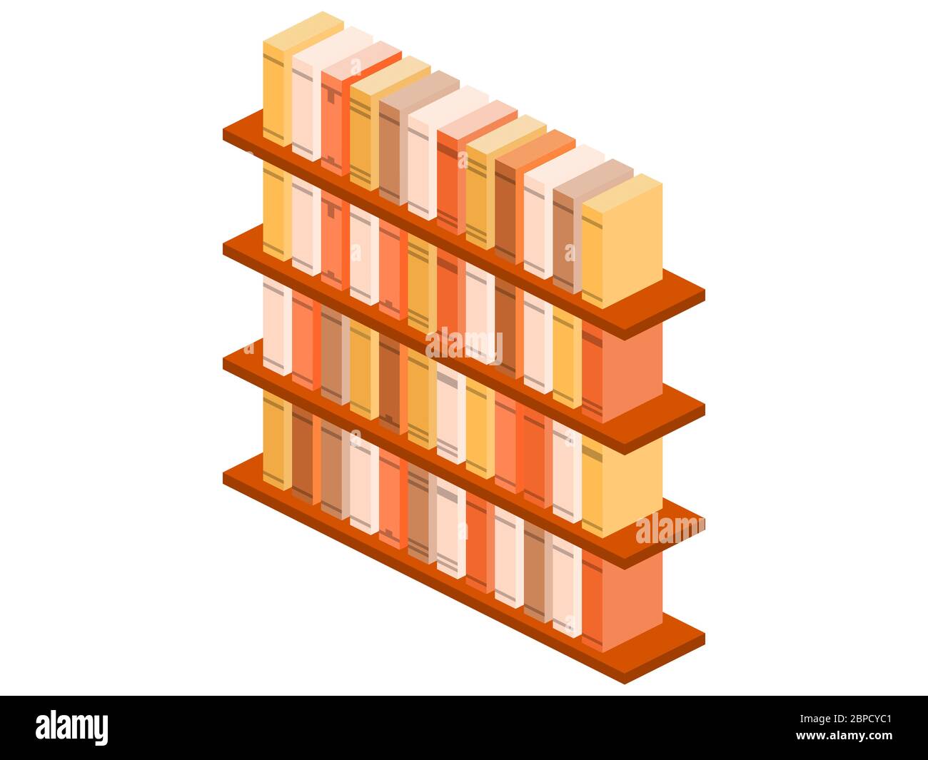 Bookshelf isolated on white background isometric. Books on a bookshelf ...