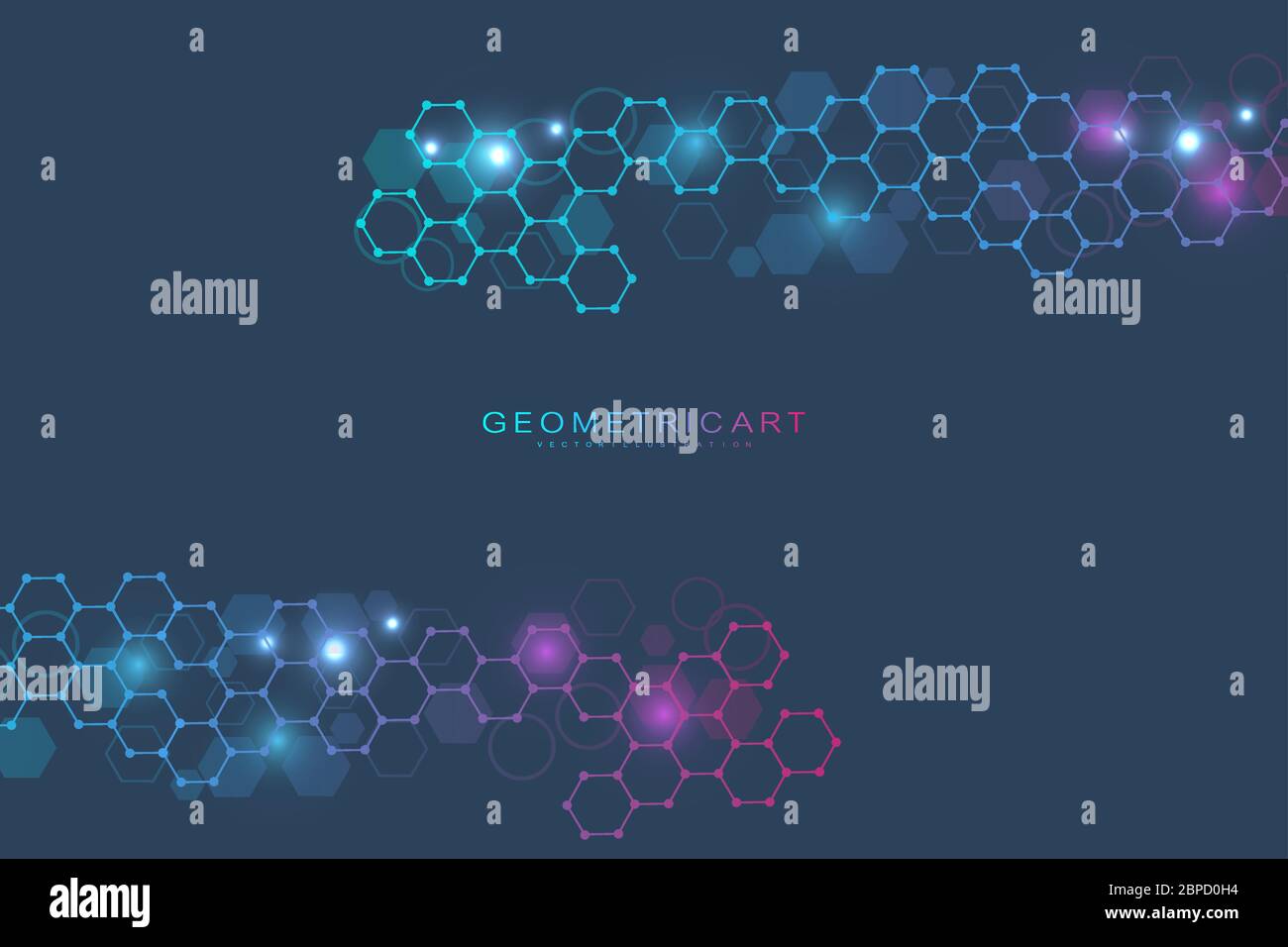 Science network pattern, connecting lines and dots. Technology hexagons ...