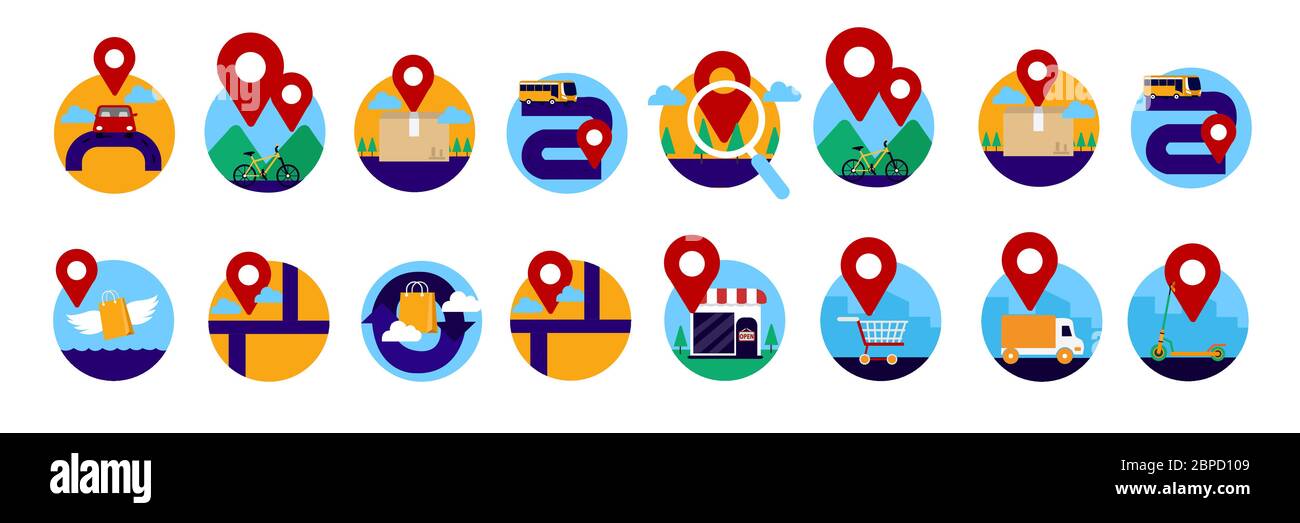 GPS global positioning system direction map icon set full color white ...