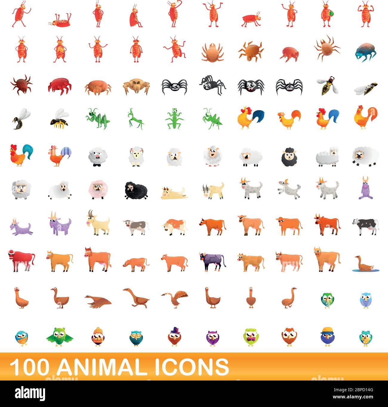 100 animal icons set. Cartoon illustration of 100 animal icons vector ...
