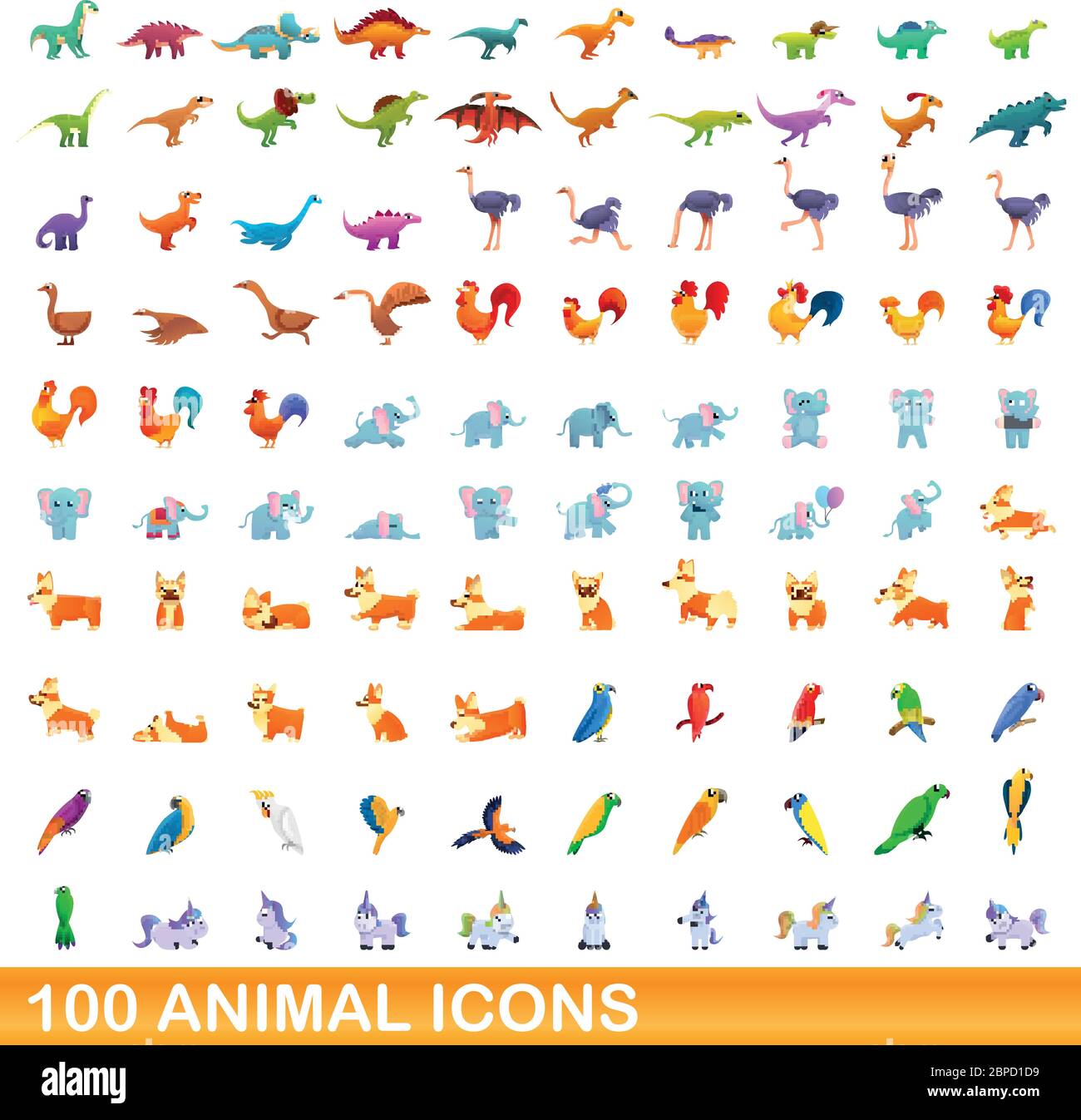 100 animal icons set. Cartoon illustration of 100 animal icons vector ...