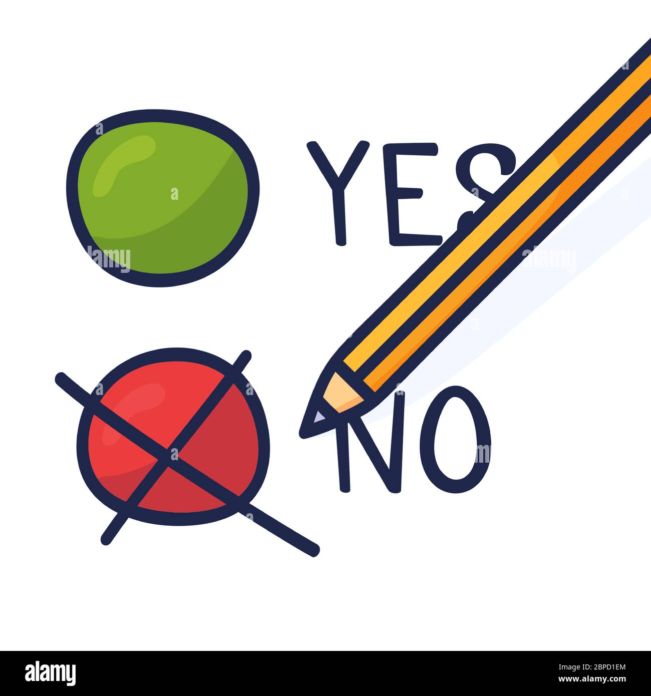 A pencil which marks the option no. A hand-drawn doodle illustration ...