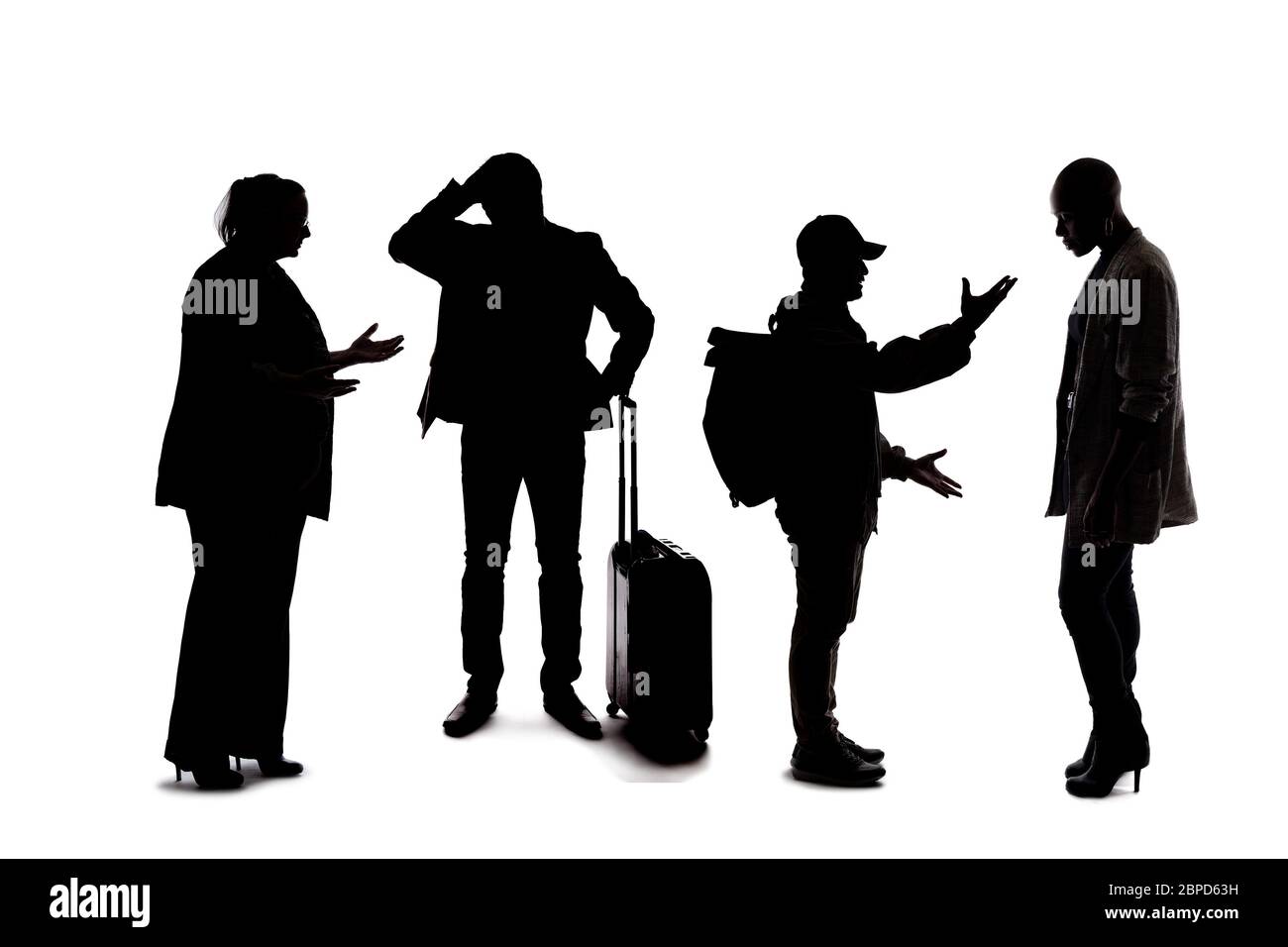 Silhouette of a group of unrecognizable people crowded together ...