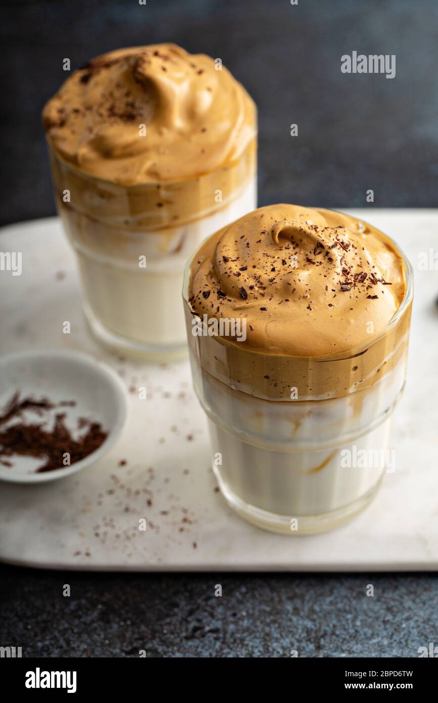 Dalgona coffee or whipped instant coffee Stock Photo - Alamy