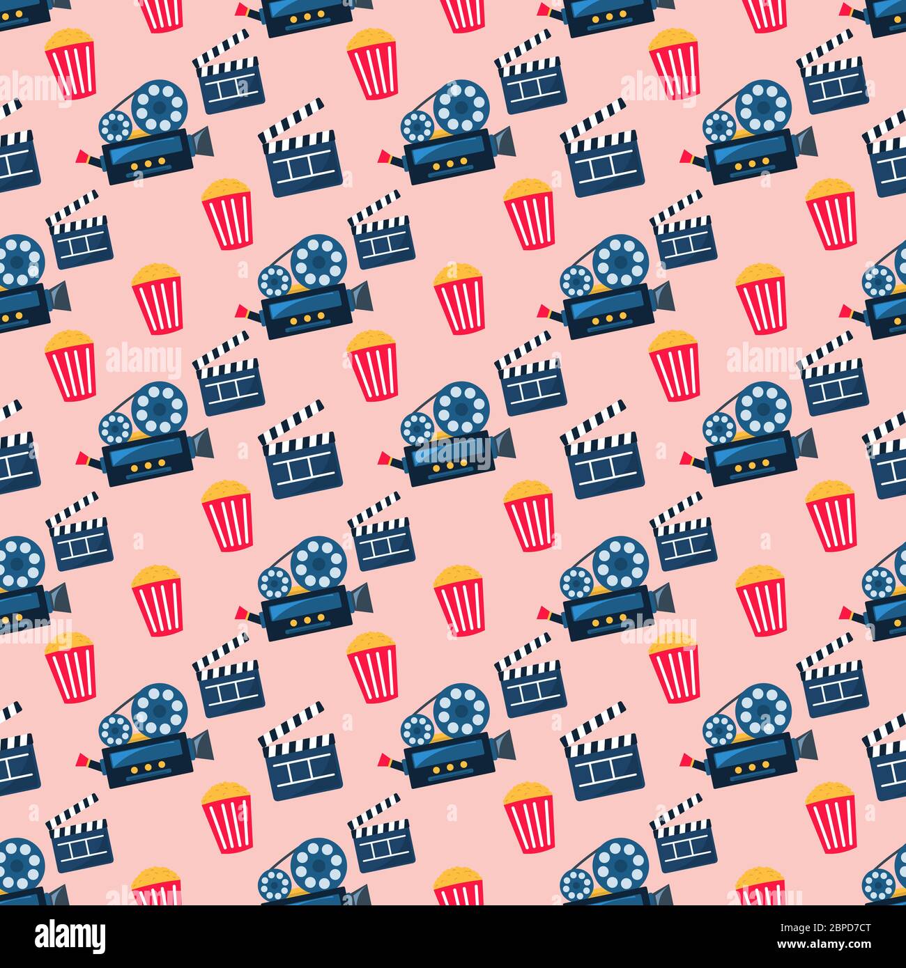 video camera , popcorn and clapper for movie concept seamless pattern ...