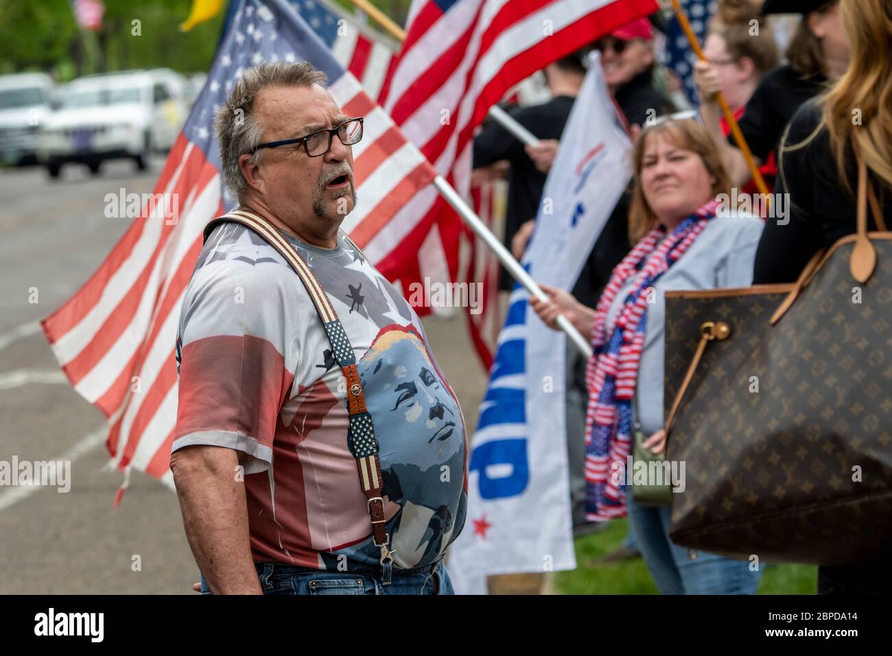 St. Paul, Minnesota. Protest at Governor Tim Walz's mansion to reopen ...
