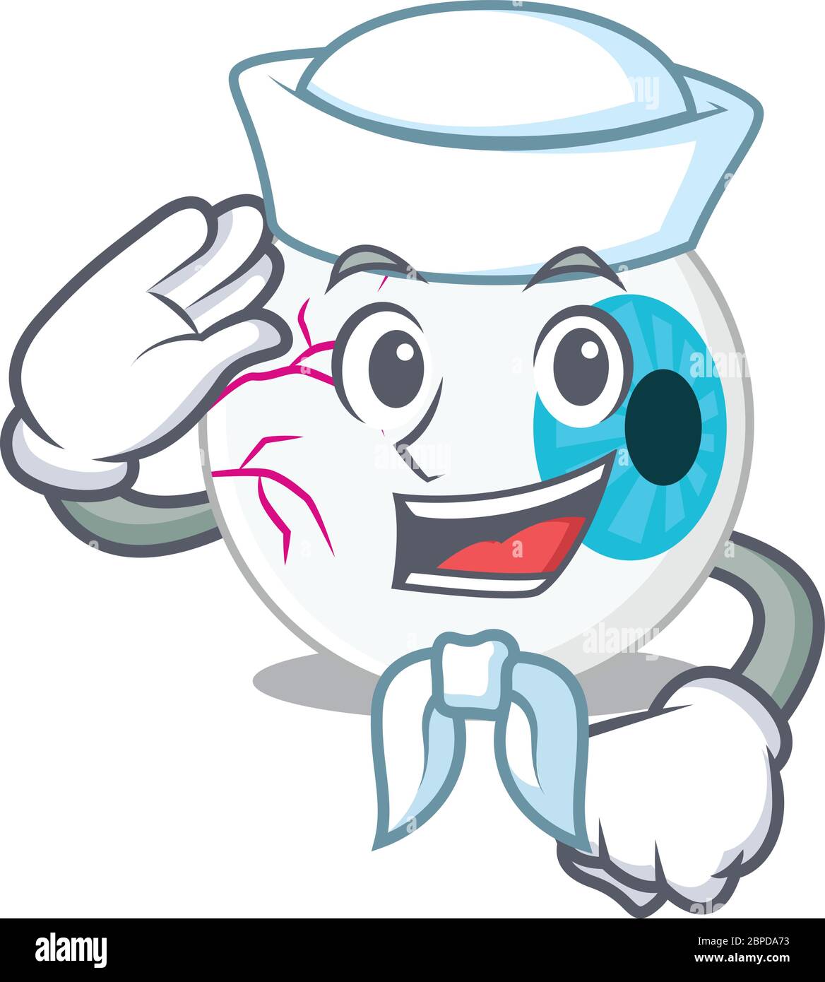 Smiley sailor cartoon character of eyeball wearing white hat and tie ...