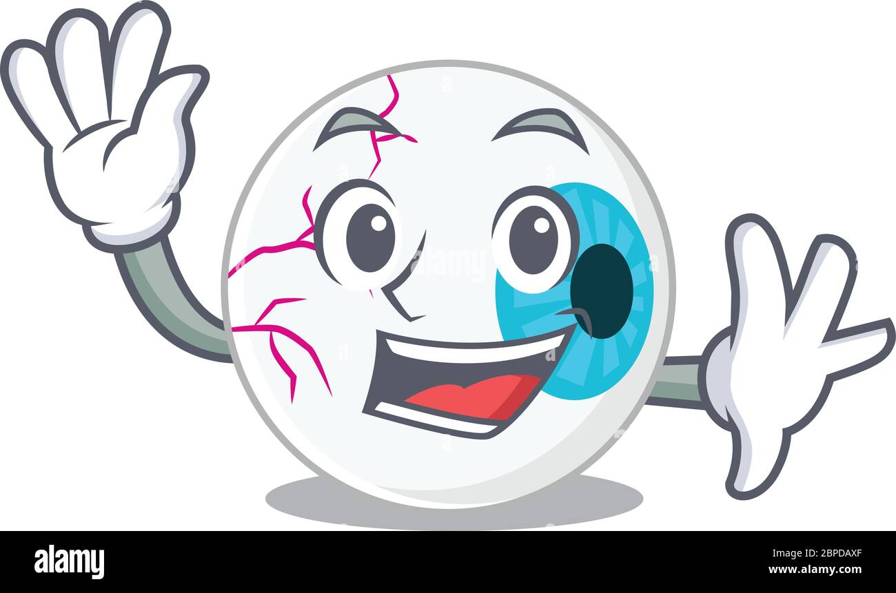 A charming eyeball mascot design style smiling and waving hand Stock ...