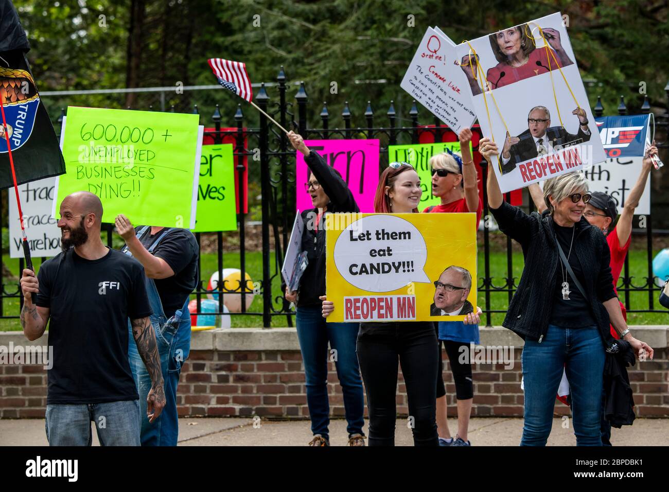 St. Paul, Minnesota. Protest at Governor Tim Walz's mansion to reopen ...