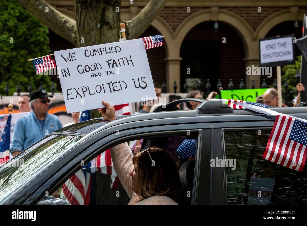 St. Paul, Minnesota. Protest at Governor Tim Walz's mansion to reopen ...