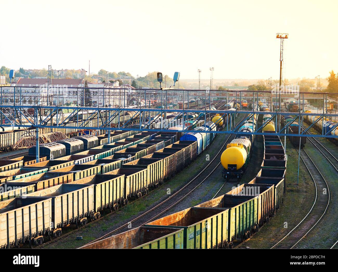 Empty transport cars at train station background Stock Photo - Alamy
