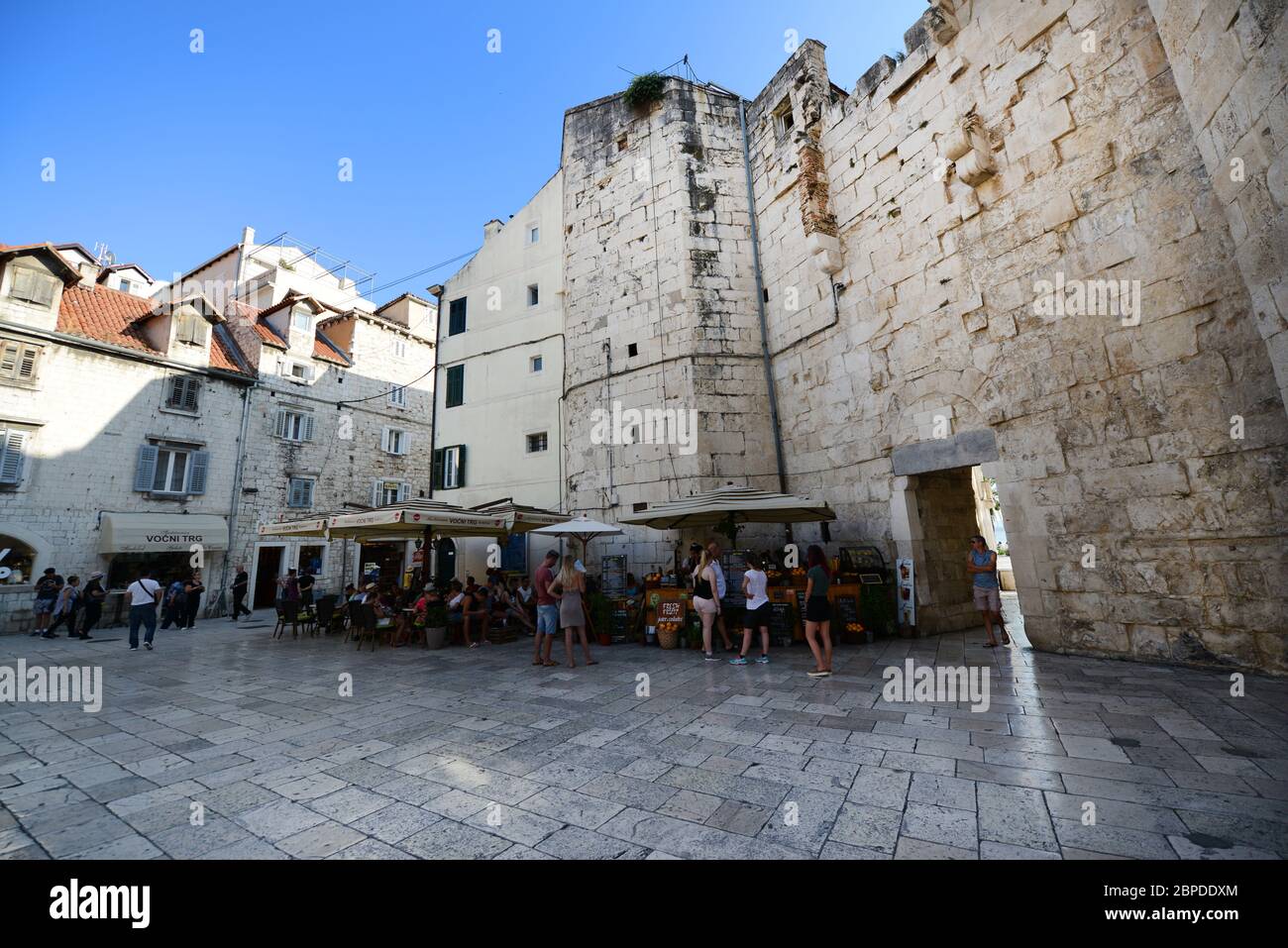 Statue of Marko Marulić at the fruit square in the Diocletians Palace ...