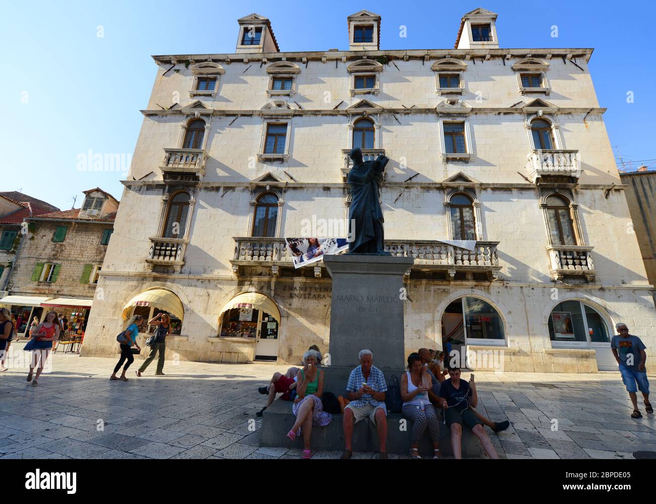 Statue of Marko Marulić at the fruit square in the Diocletians Palace ...