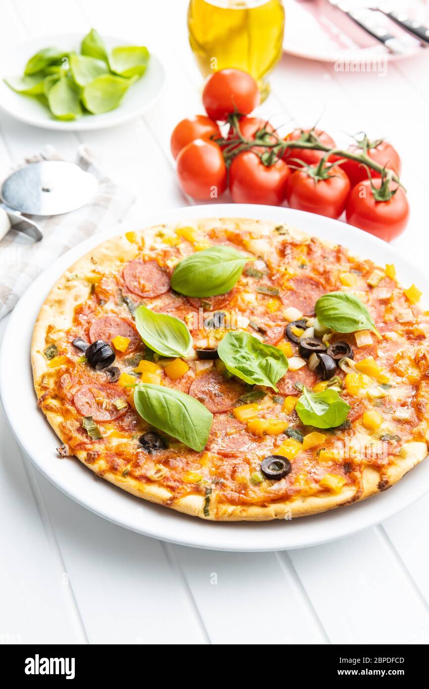 Salami pizza basil hi-res stock photography and images - Alamy