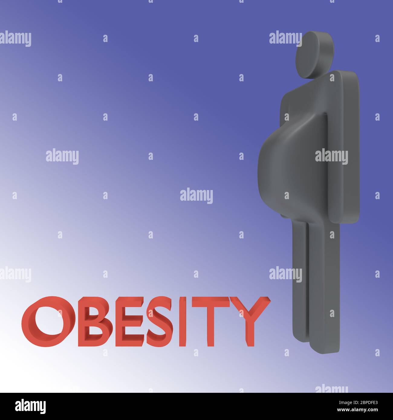 3D illustration of OBESITY title along with human silhouette having an ...