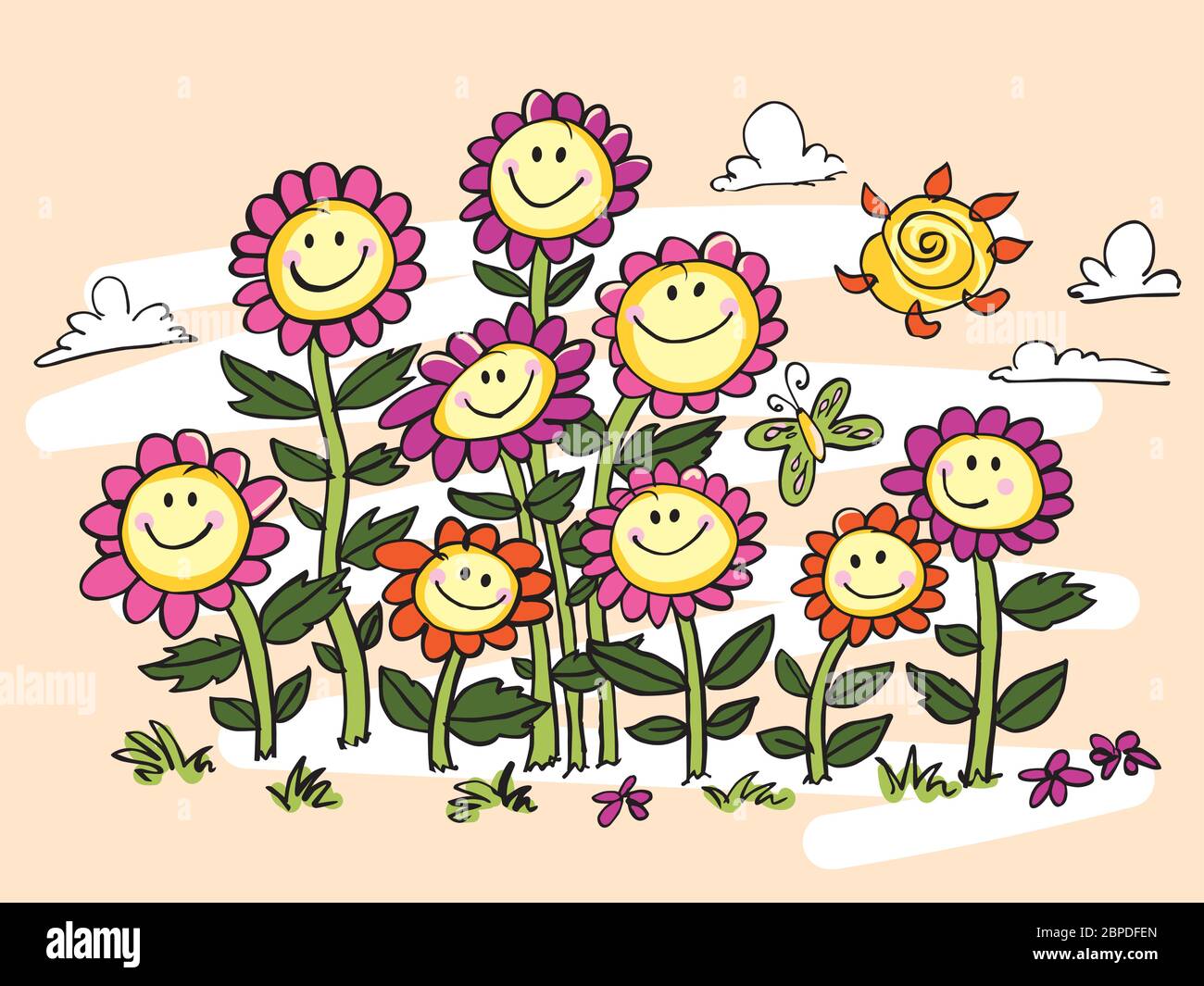 Vector yellow colourful cartoon sunflowers illustration. Suitable for ...
